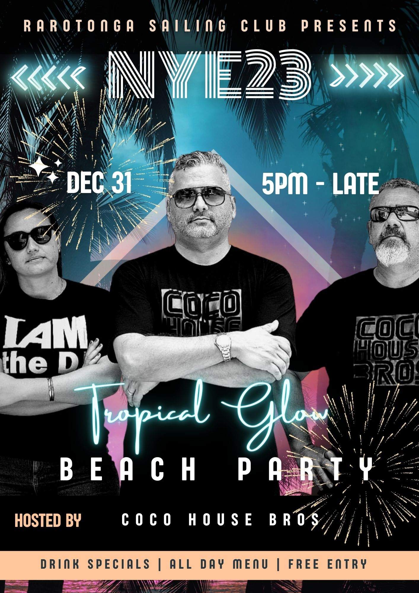 NYE23 Countdown with Coco House Bros at RSC Beachfront Bar, New Zealand
