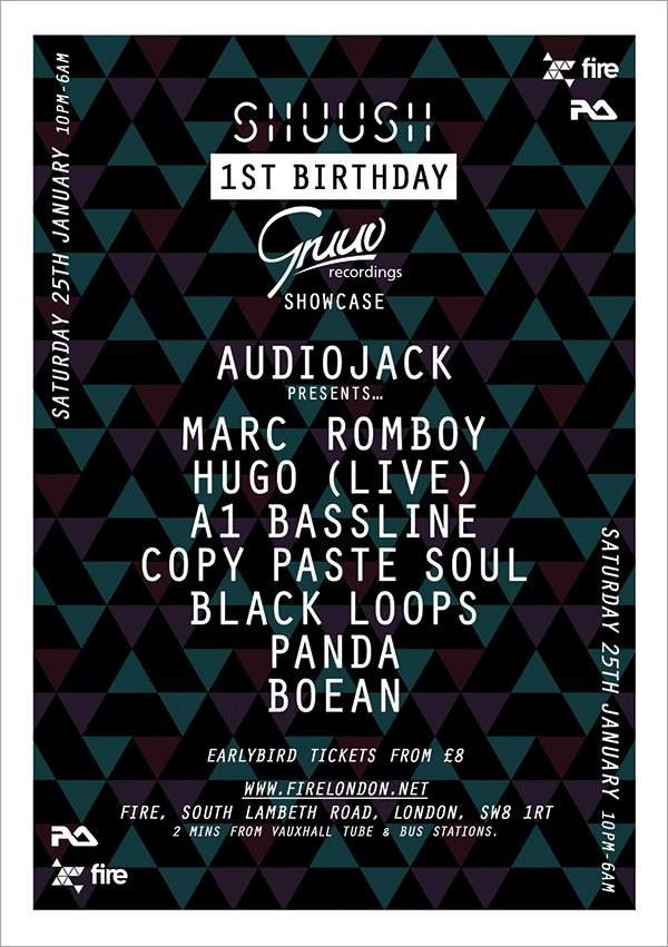 Shuush 1st Birthday x Gruuv Showcase en Fire, London