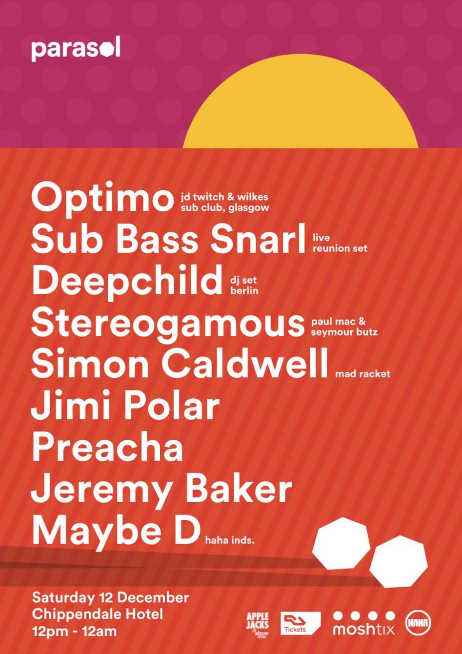Parasol Feat. Optimo, Sub Bass Snarl, Deepchild at The Chippo Hotel, Sydney