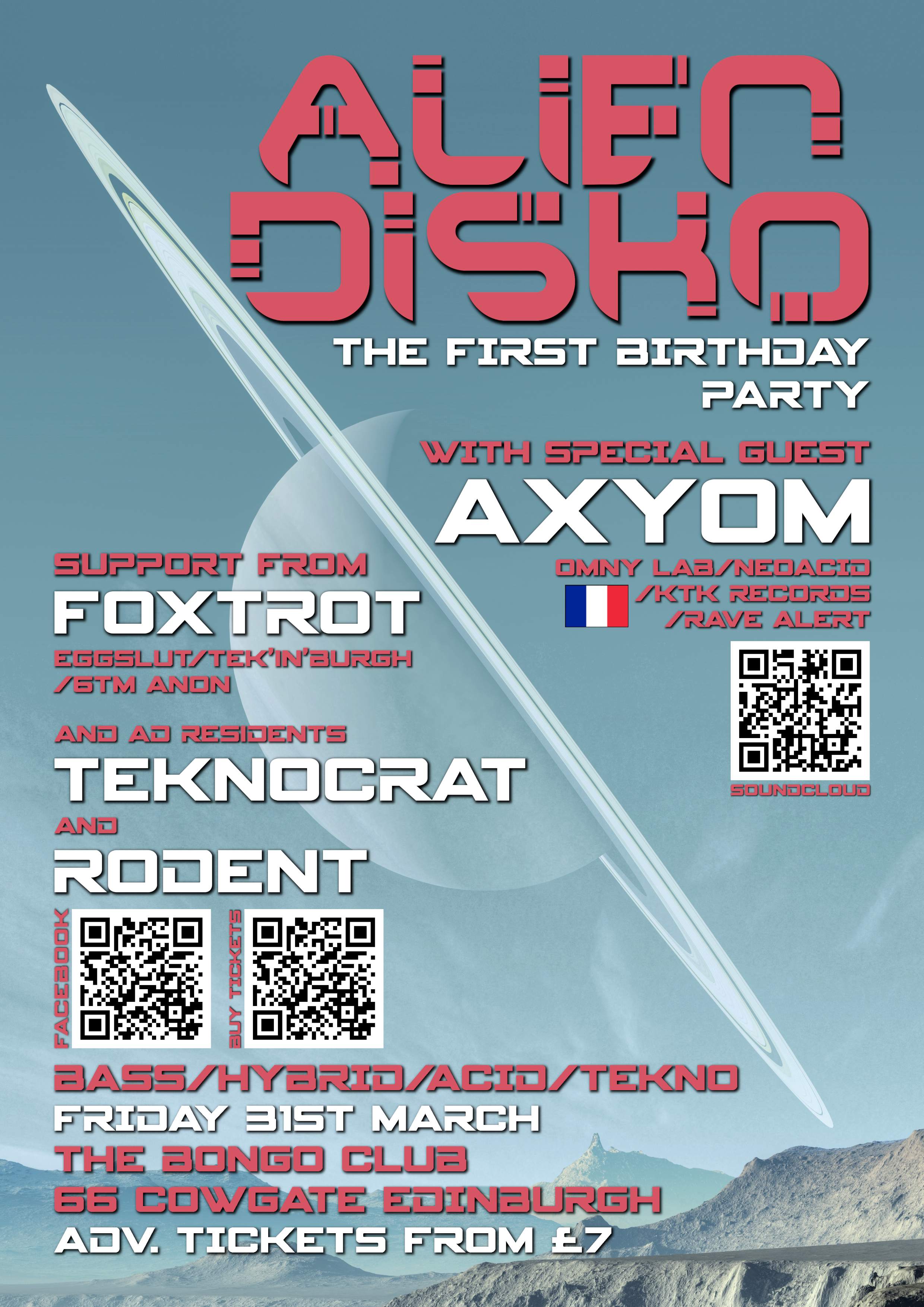 Alien Disko 1ST BIRTHDAY with AXYOM at The Bongo Club, Edinburgh