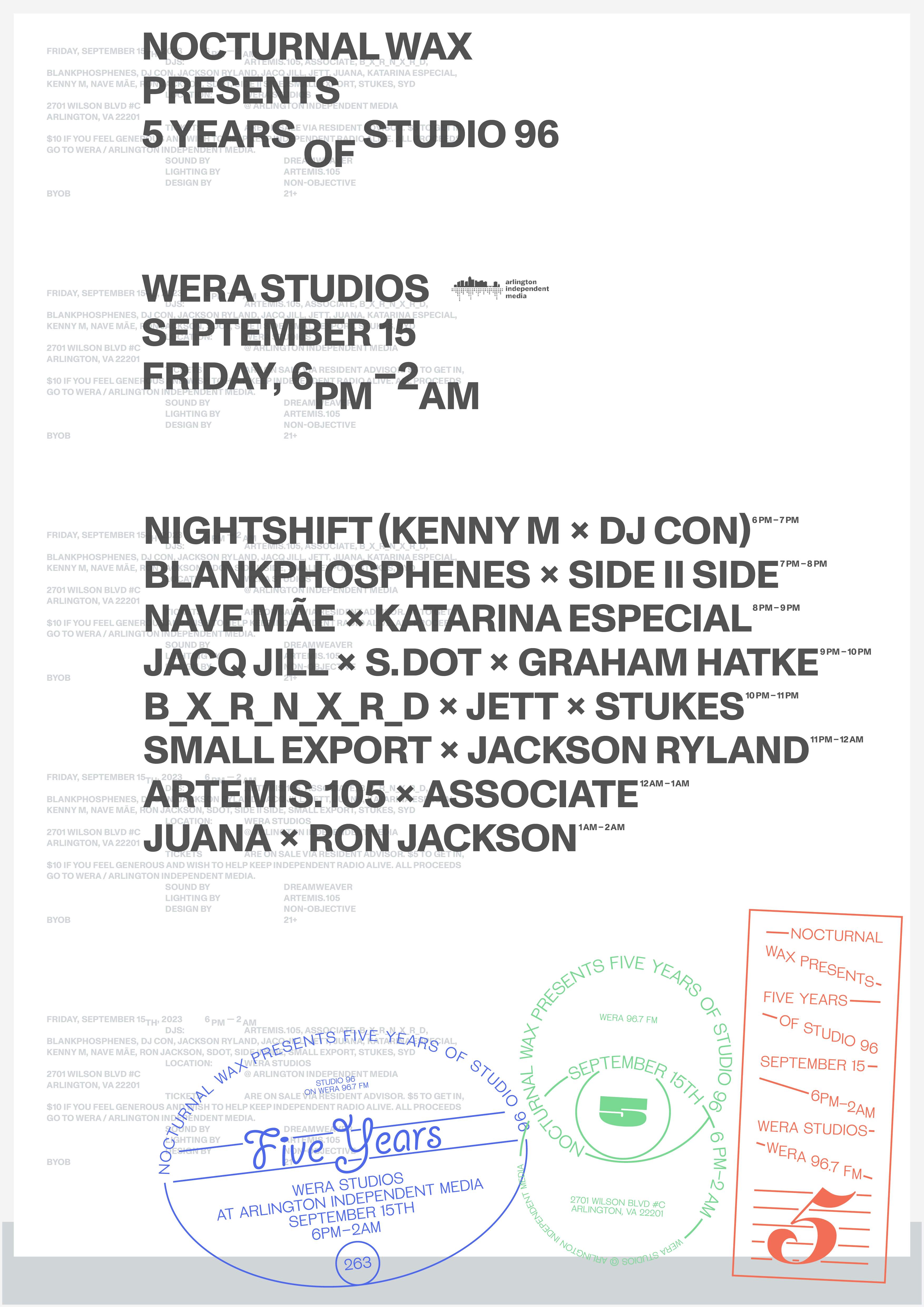 Nocturnal Wax presents: Five Years of Studio 96 at Wera Studios at ...