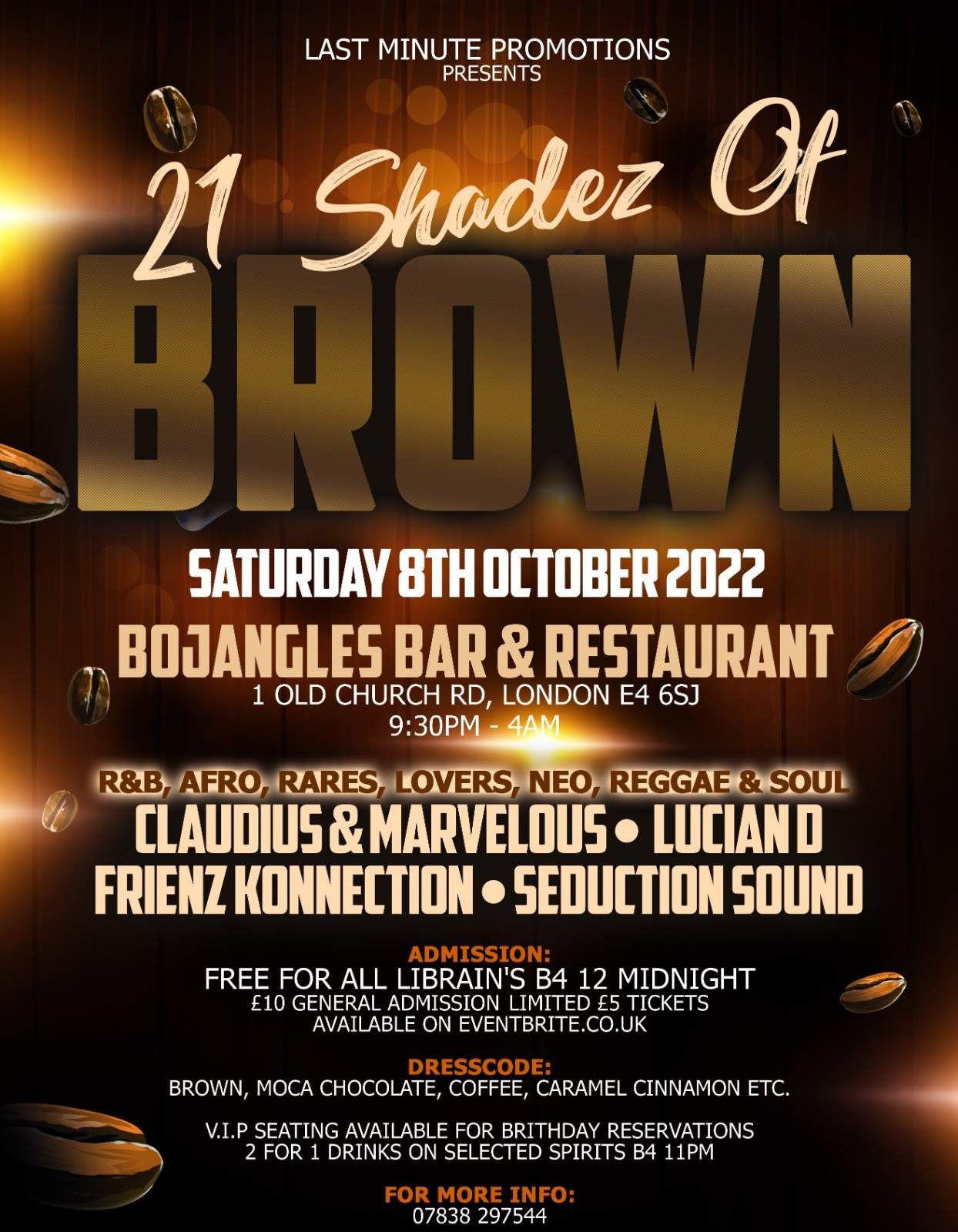 21 Shadez of Brown - Club Night in Chingford at Bojangles Brasserie, London