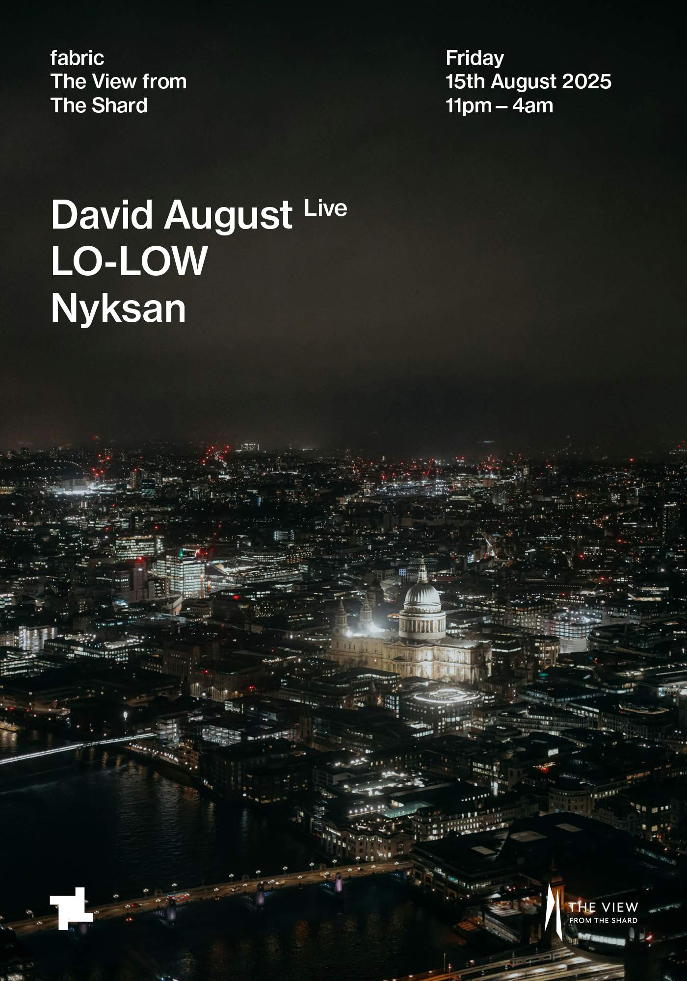 fabric: David August (Live) at The View From The Shard at The View From ...