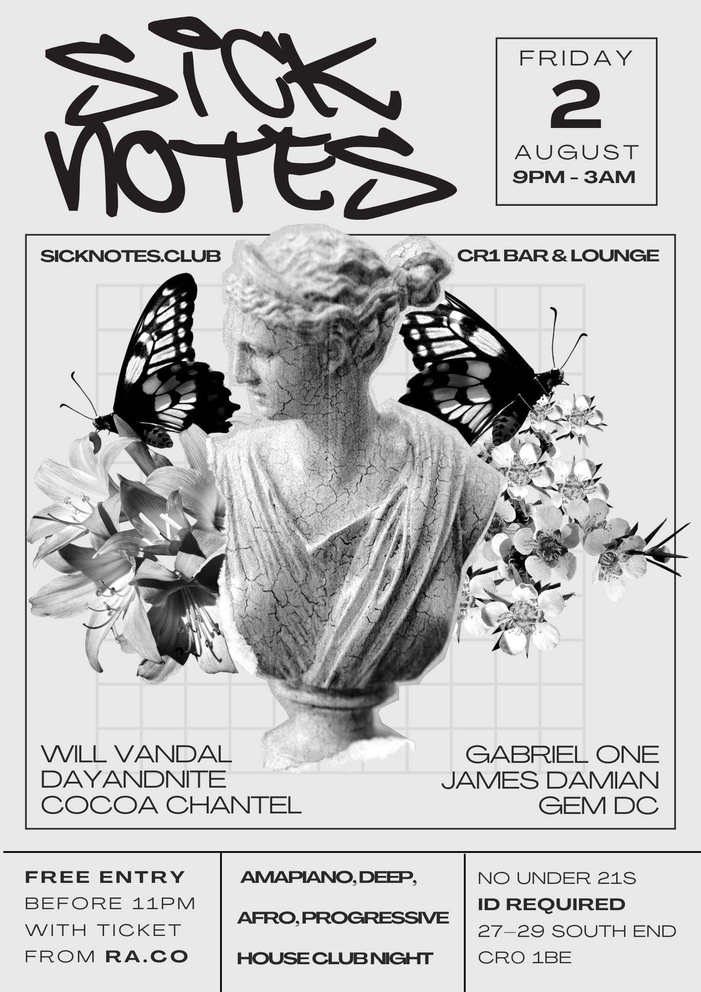 Sick Notes at CR1 - Friday Special Edition at CR1 Bar & Lounge, London