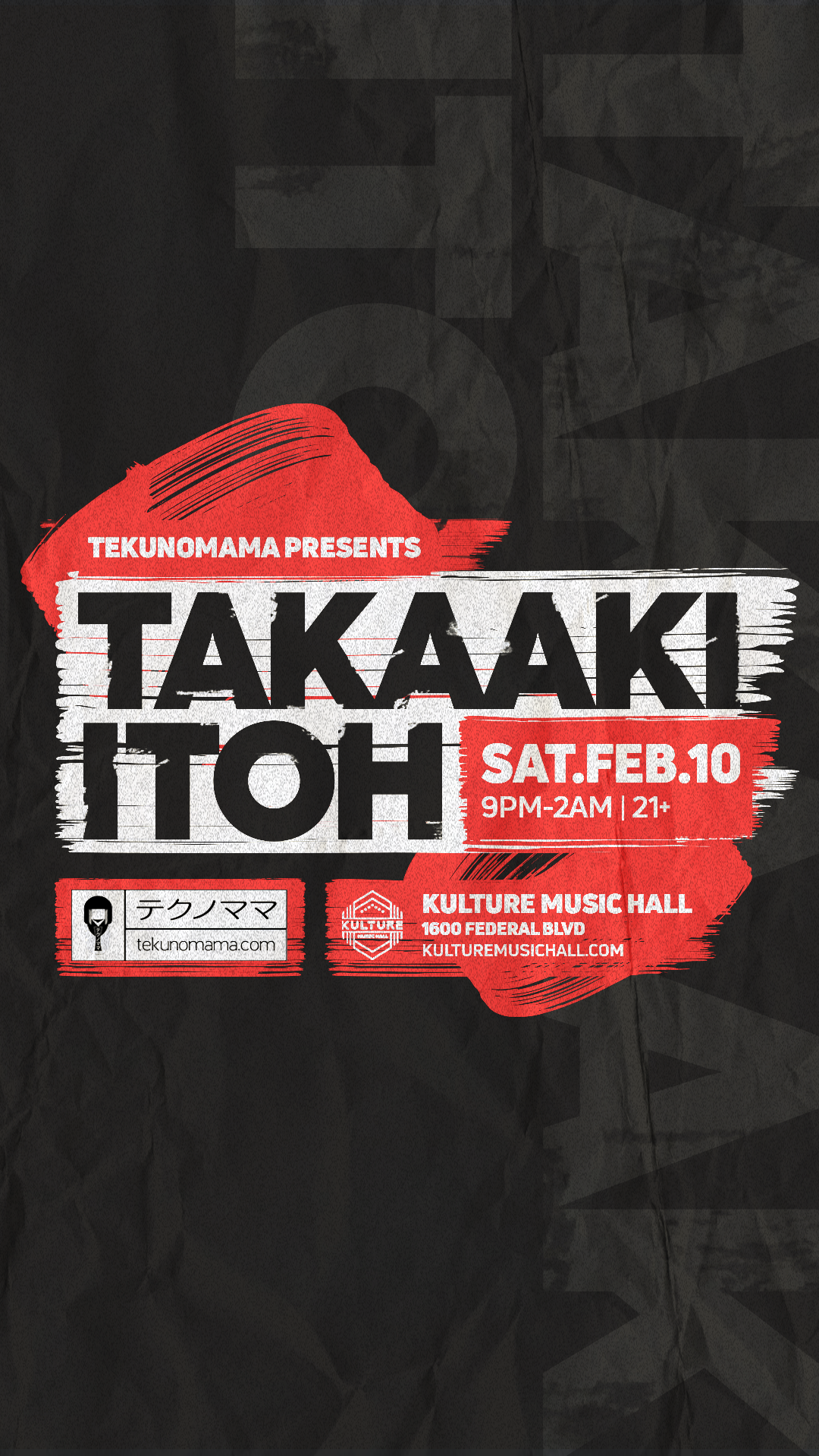 TEKUNOMAMA PRESENTS: TAKAAKI ITOH at TBA - KULTURE MUSIC HALL, Colorado
