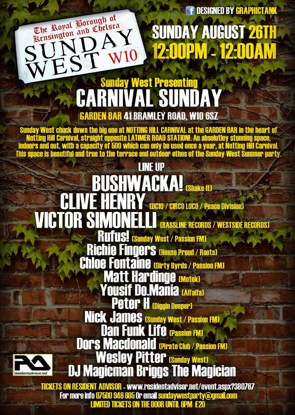 Sunday West Carnival Party Feat. Bushwacka!, Clive Henry & Victor ...