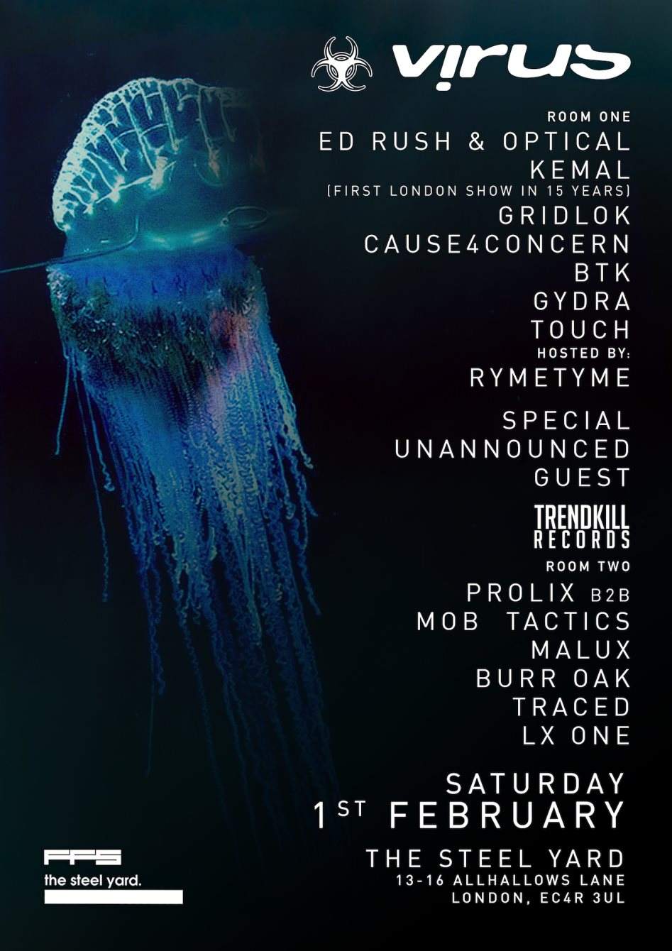 Virus with Ed Rush & Optical, Kemal, Prolix & More bij The Steel Yard ...