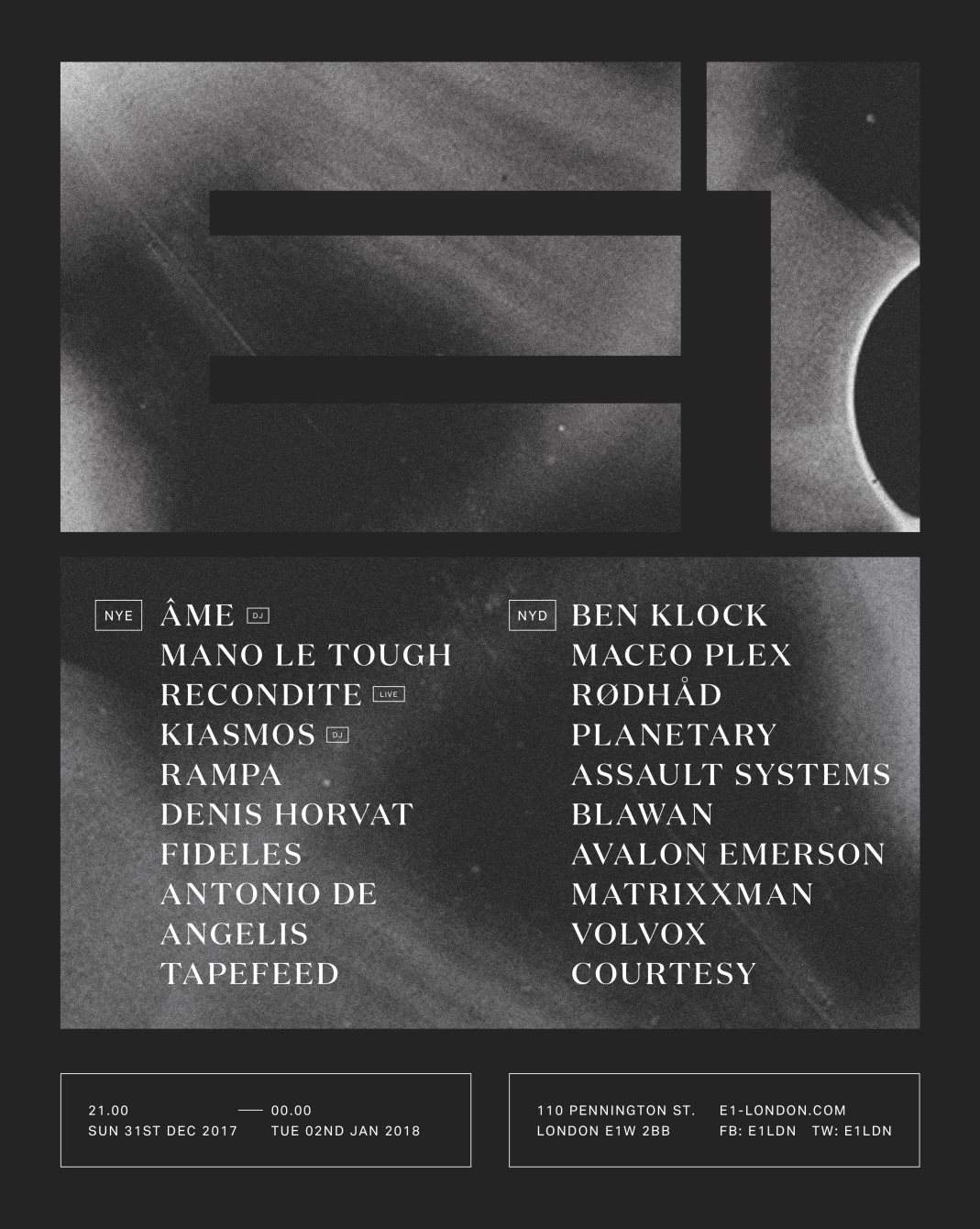 E1 LONDON Launch with Ben Klock, Maceo Plex, Âme DJ, Mano Le Tough ...