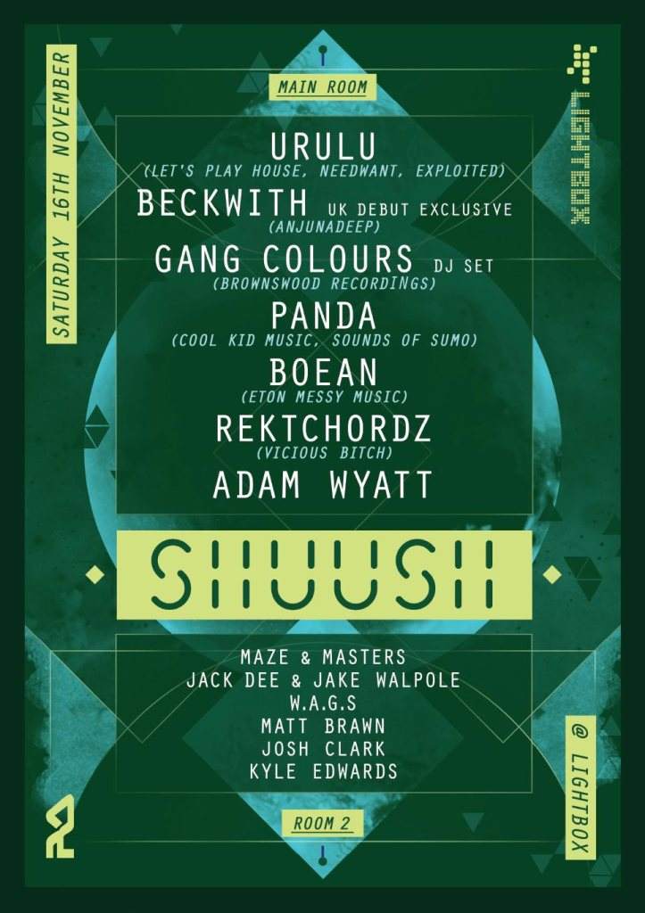 Shuush - Urulu, Gang Colours, Beckwith, Panda, Boean en Lightbox, London