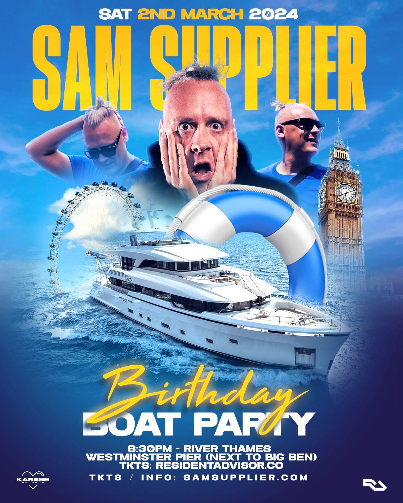 Sam Supplier 'BIRTHDAY BOAT PARTY' at Westminster Pier, London