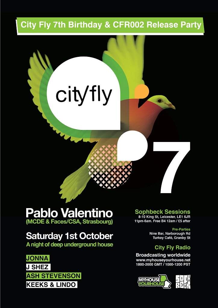 City Fly 7th Birthday & Cfr002 Release Party with Pablo Valentino at Sophbeck Sessions, Midlands