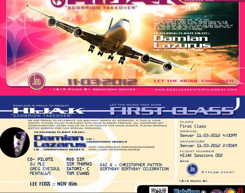 Hijak Sessions 002 with Damian Lazarus Free VIP Event at Jet Hotel, Denver