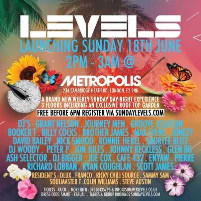 Levels London E2 Sun 18th June 2pm-3am at Metropolis, London