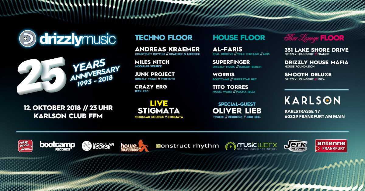 Drizzly Music 25th Anniversary Labelnight en Karlson, Frankfurt