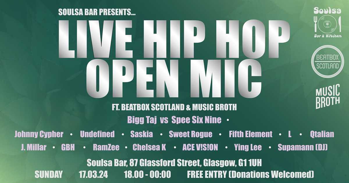 Hip Hop Event - St Patricks Day Celebration at Soulsa Bar, Glasgow