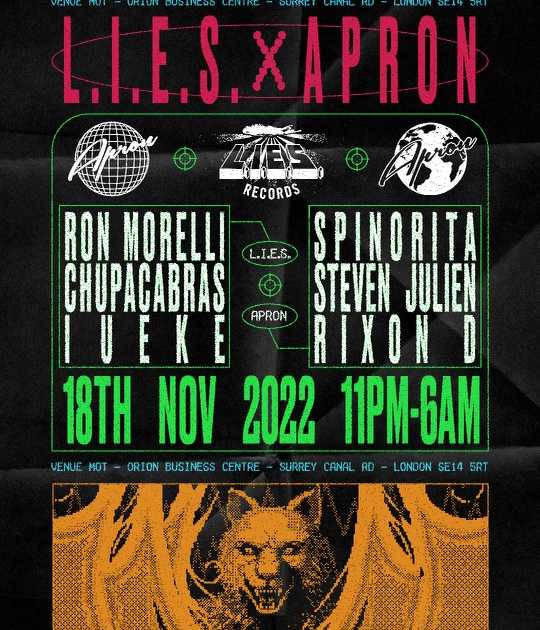 L.I.E.S. x Apron Party with Ron Morelli, Chupacabras, Iueke, Spinorita ...