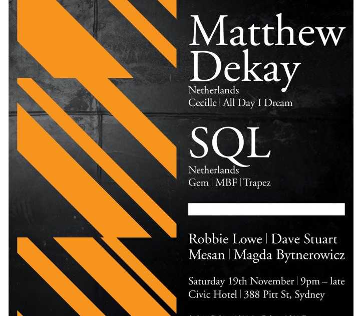Shrug presents Matthew Dekay and Sql at Civic Underground, Sydney